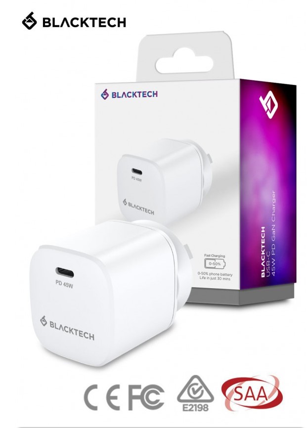 BLACKTECH USB-C 45W PD GAN Charger - M&L Computers Technology