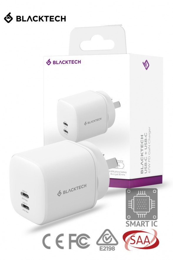 BLACKTECH Dual USB-C 67W PD GaN Charger With Smart IC – M&L Computers ...