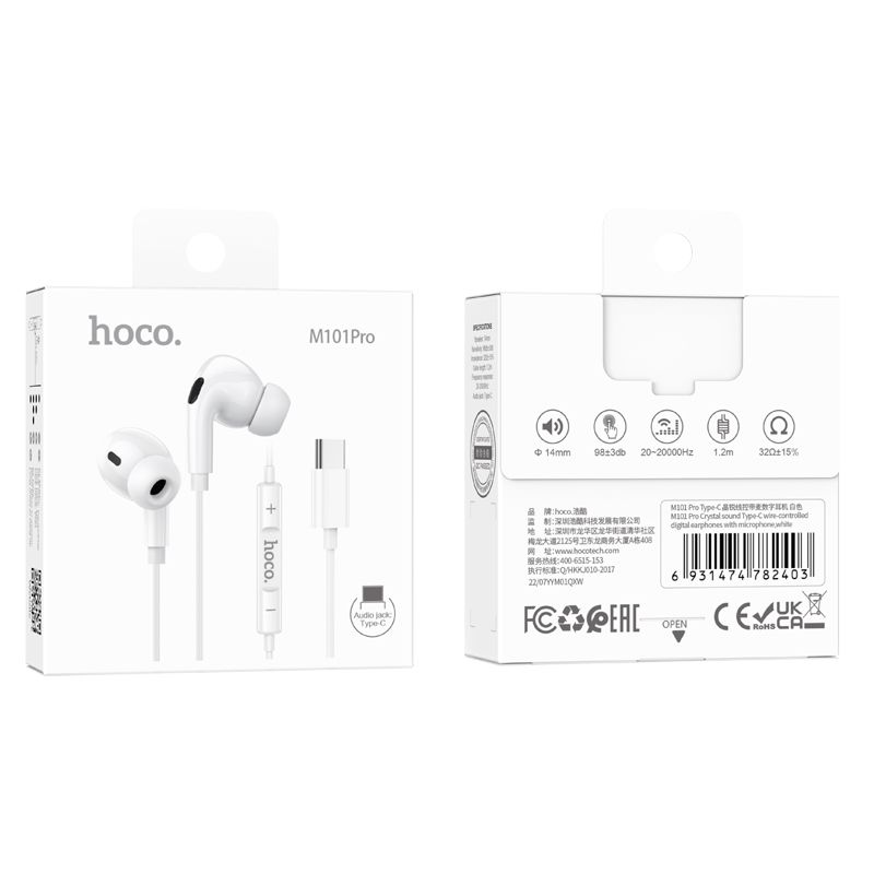 Hoco M101 Pro Crystal USB-C Handsfree White - M&L Computers Technology