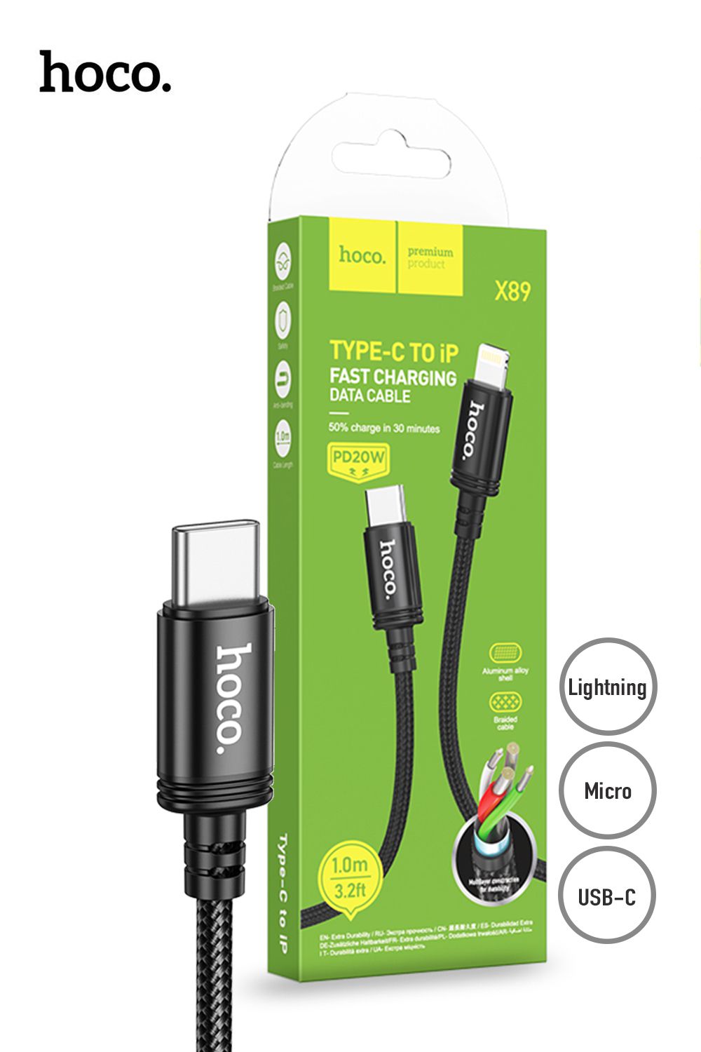 Hoco X89 USB-C to Lightning Braided Super Tough Cable 1M - Black - M&L ...