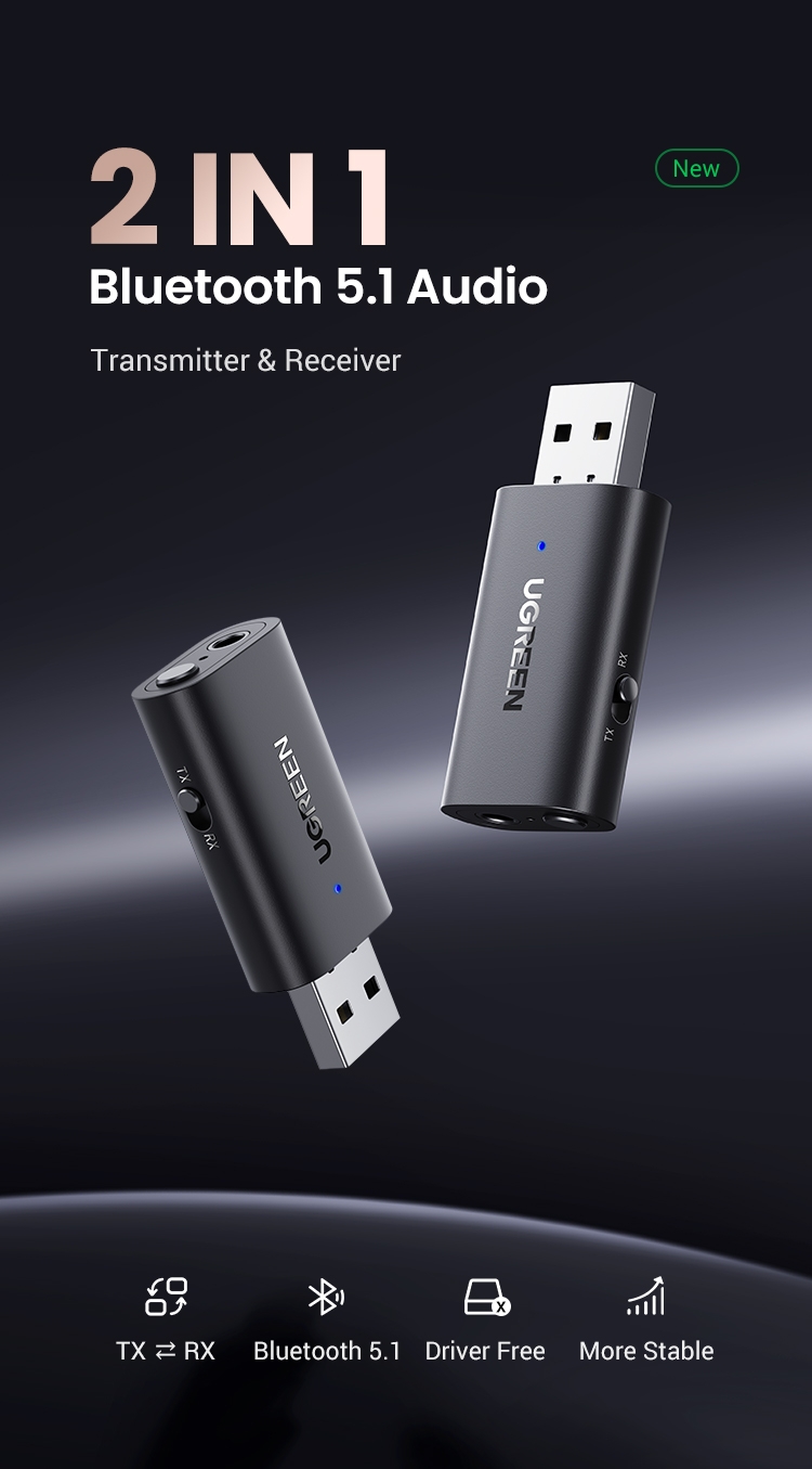 UGREEN 60300 Bluetooth 5.1 Transmitter Receiver 2 in 1 Wireless USB Bluetooth Adapter - M&L ...