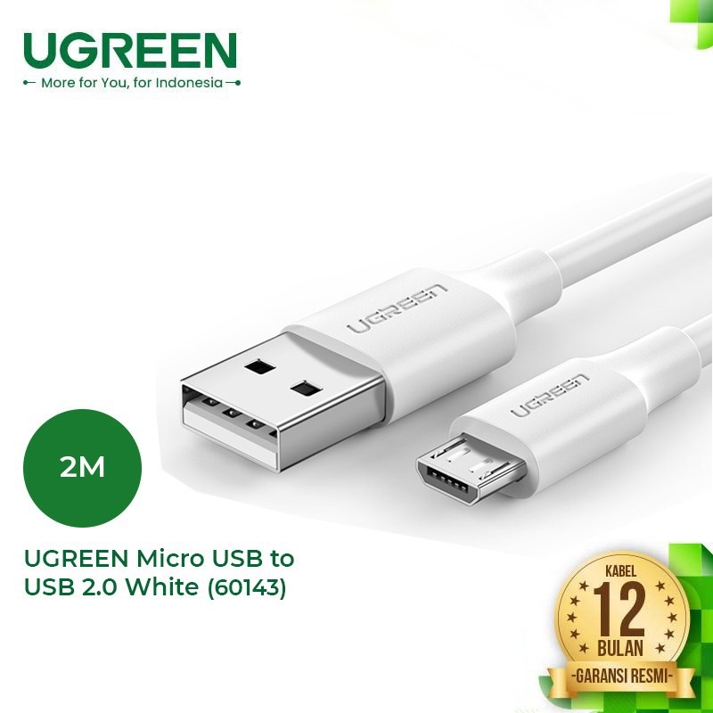 UGREEN 60143 USB-A to Micro USB Cable 2m (White) - M&L Computers Technology
