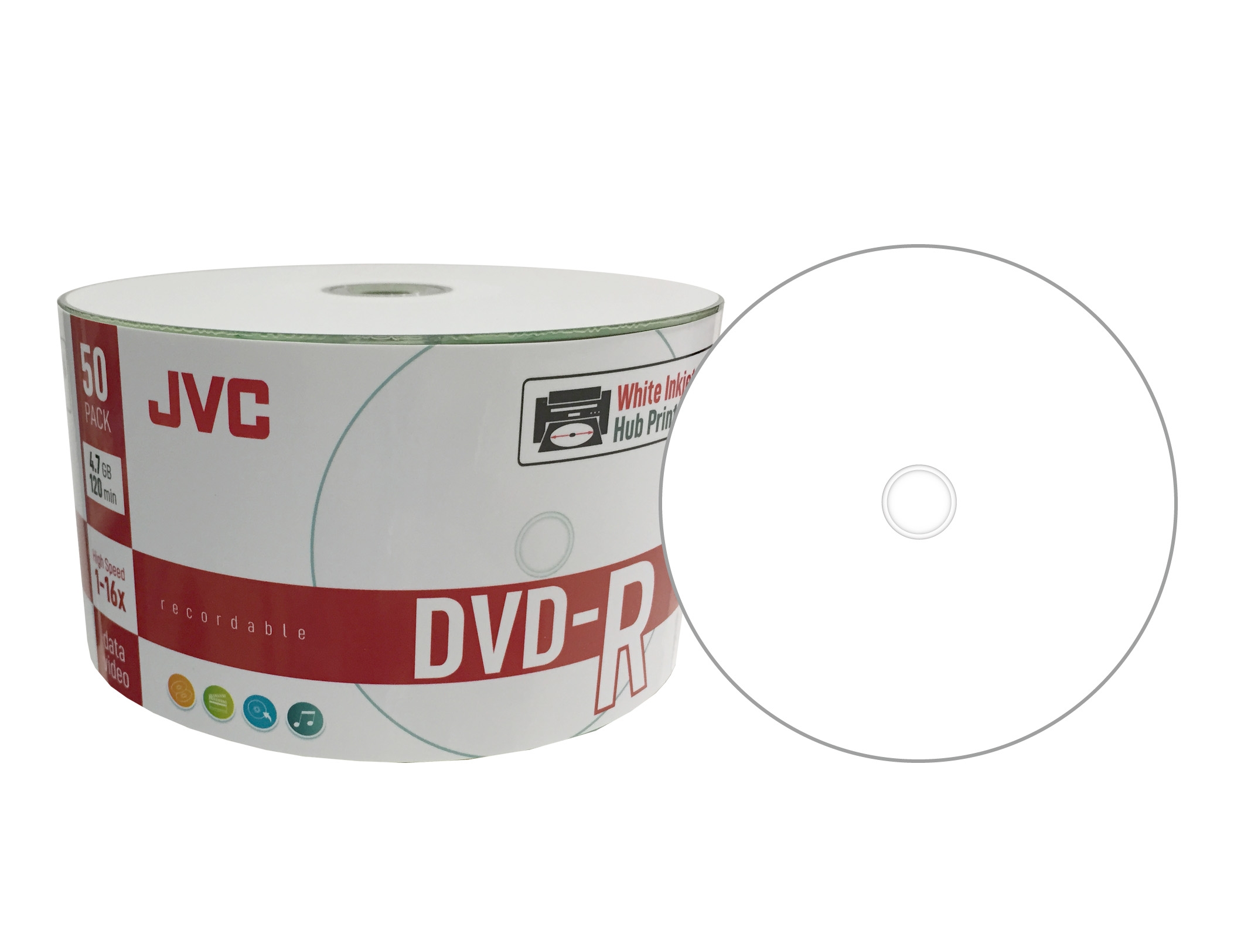JVC DVD-R Professional Grade 16X White Inkjet Wide Printable (Spindle ...