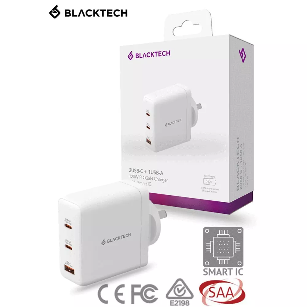 BLACKTECH 120W PD QC Adapter With Smart IC - M&L Computers Technology